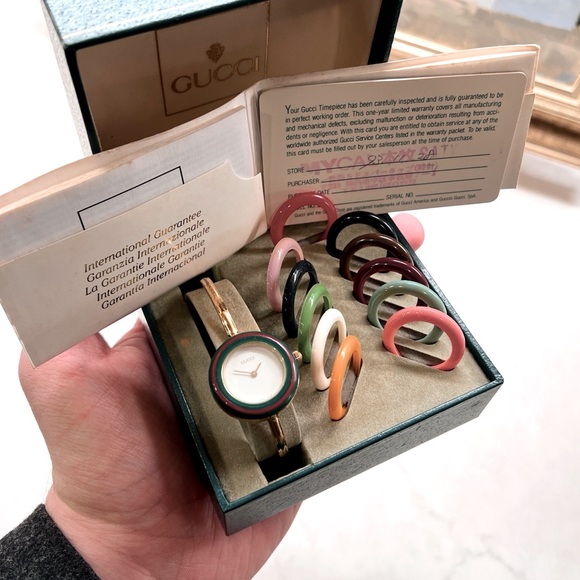 Gucci | Accessories | Vintage Gucci Changeable Bezel Watch Womens Gold ...